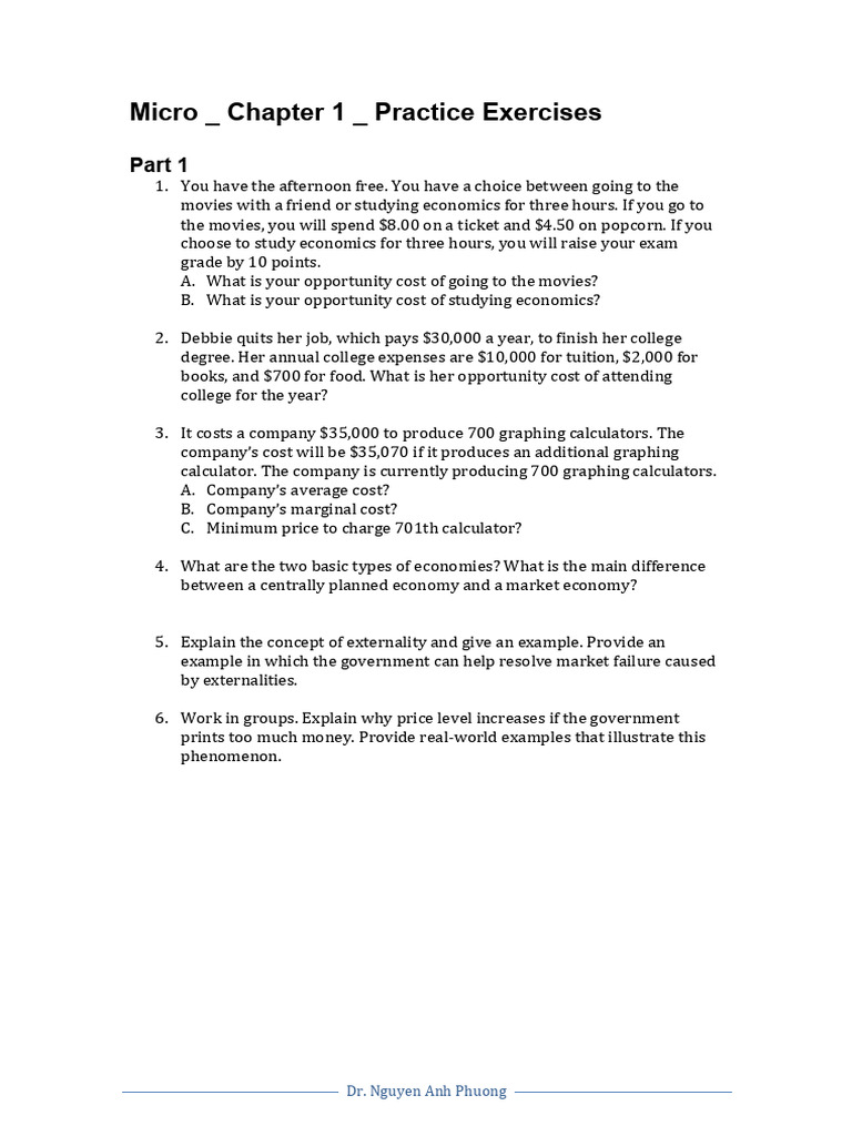 Chapter 1 - Practice Exercises | PDF | Economics | Minimum Wage