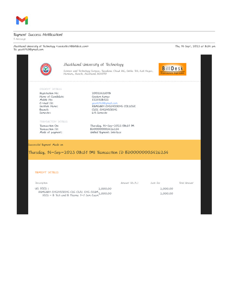 Gmail - Payment Success Notification! | PDF