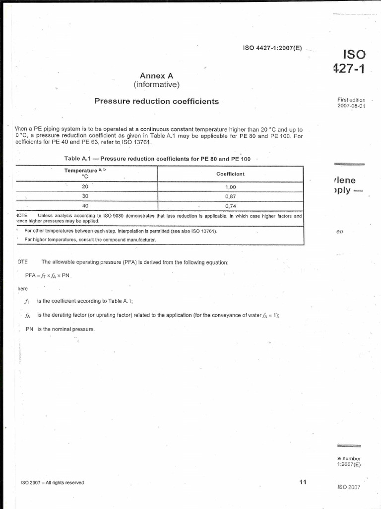 Derating Chart of HDPE ISO 4427 | PDF