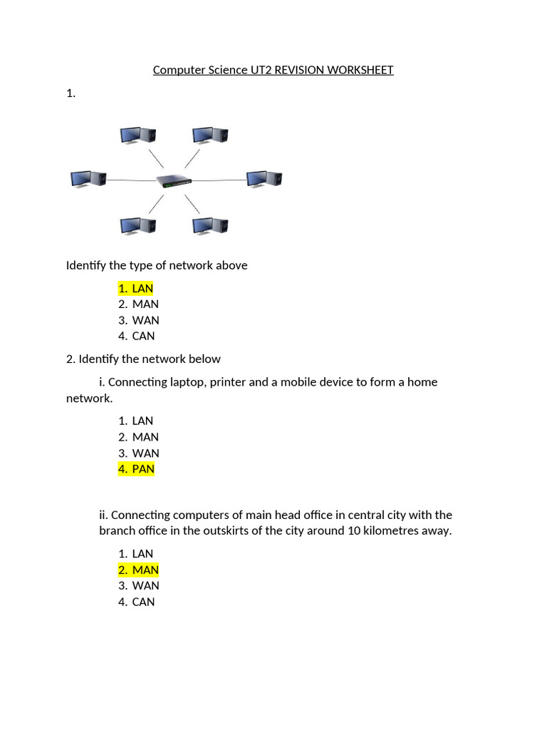 Computer Science UT2 REVISION WORKSHEET Answer Key | PDF | Computer Network | World Wide Web