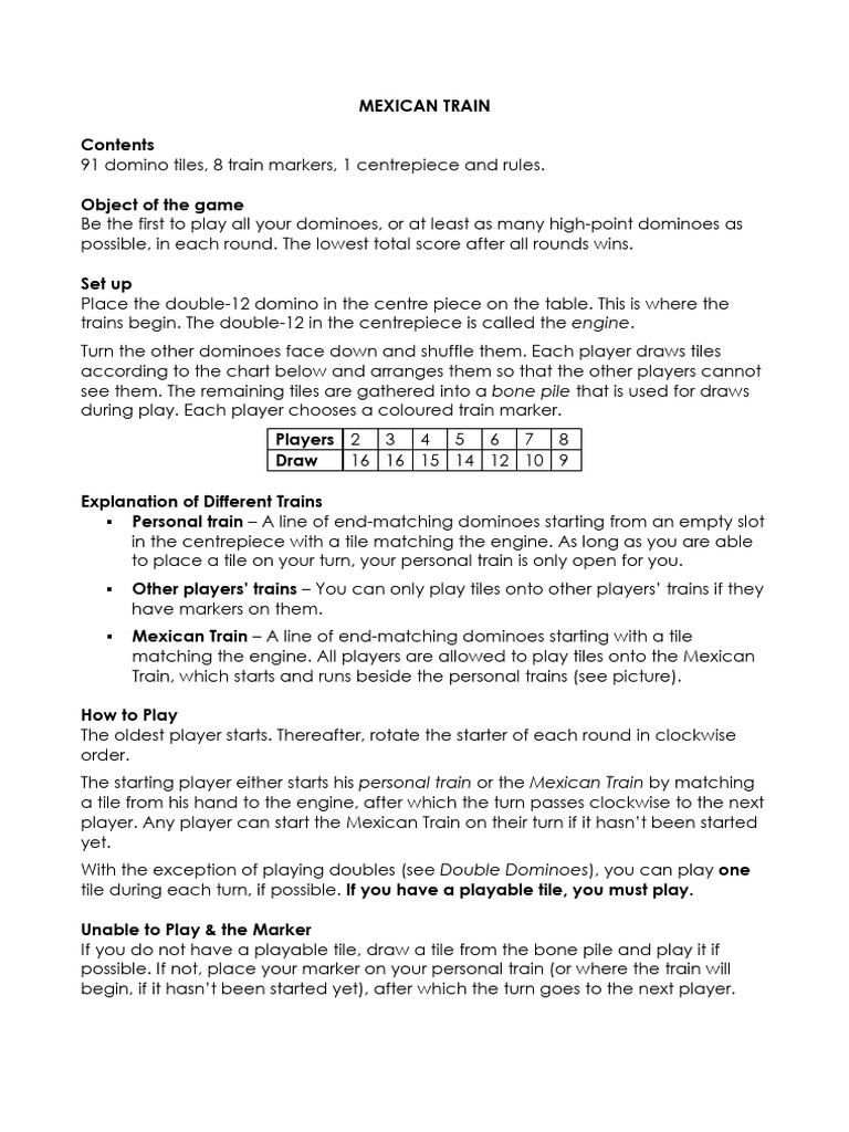 The domino game called Mexican train | PDF | Pub Games | Playing Cards