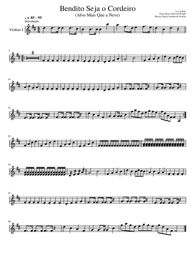 Bendito Seja O Cordeiro (Alvo Mais Que A Neve) - Violino I | PDF