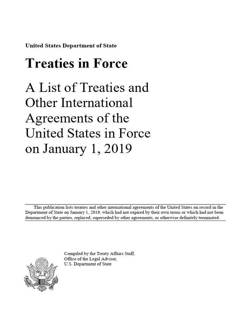U.S. Treaties in Force 2019 | PDF | Treaty | International Relations
