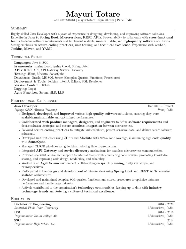 Java Developer with 3 Years Experience | PDF | Sql | Unit Testing