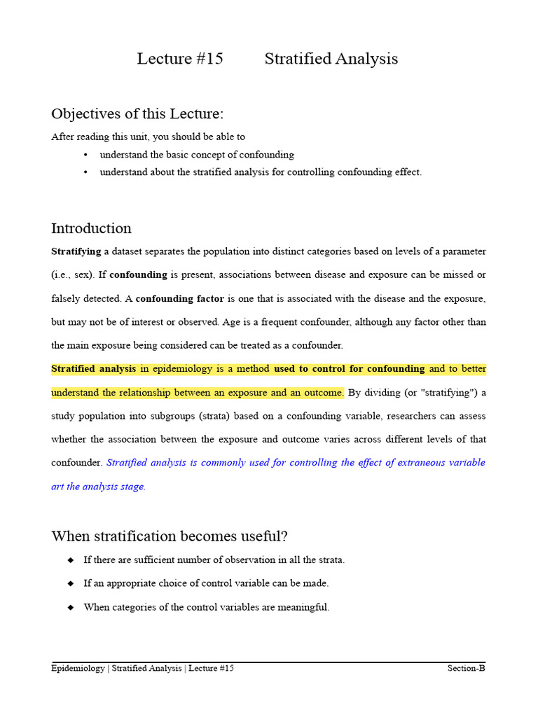 B-15 - Stratified Analysis | PDF | Confounding | Stratified Sampling