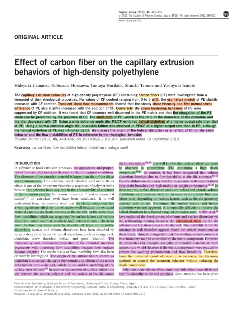 Effect of Carbon Fiber On The Capillary Extrusion Behaviors of High ...
