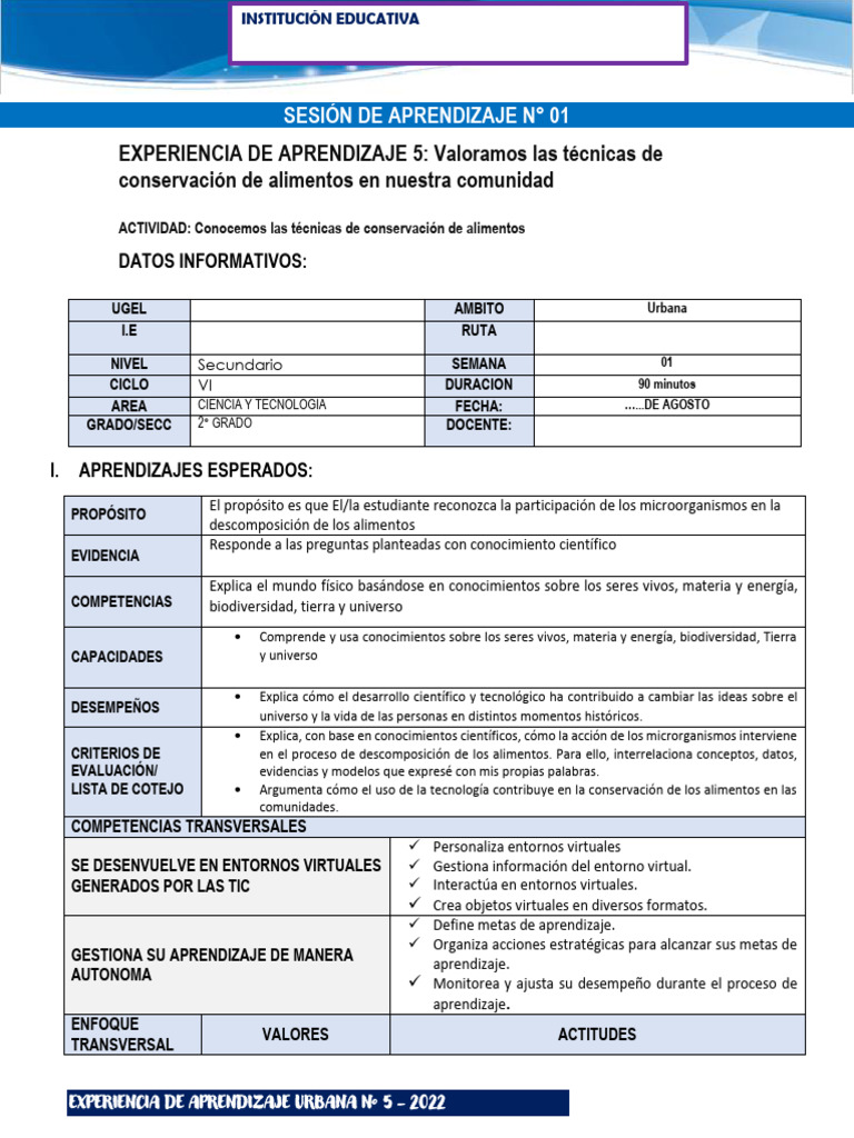 2°sesion 1 Cyt Urbano Eda 5 | PDF | Aprendizaje | Maestros