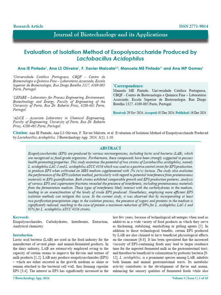 Evaluation of Isolation Method of Exopolysaccharide Produced by Lactobacillus Acidophilus | PDF ...