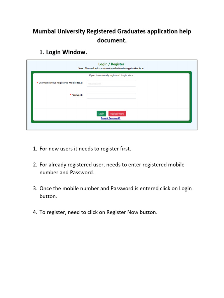 Mumbai University Registered Graduates Help Document | PDF | Login ...