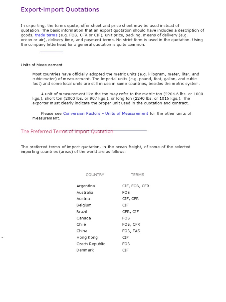 Export Quotations | PDF