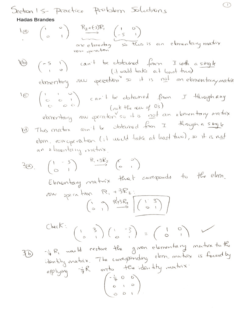 LinAlg Section1.5 PracticeProblemSolutions | PDF