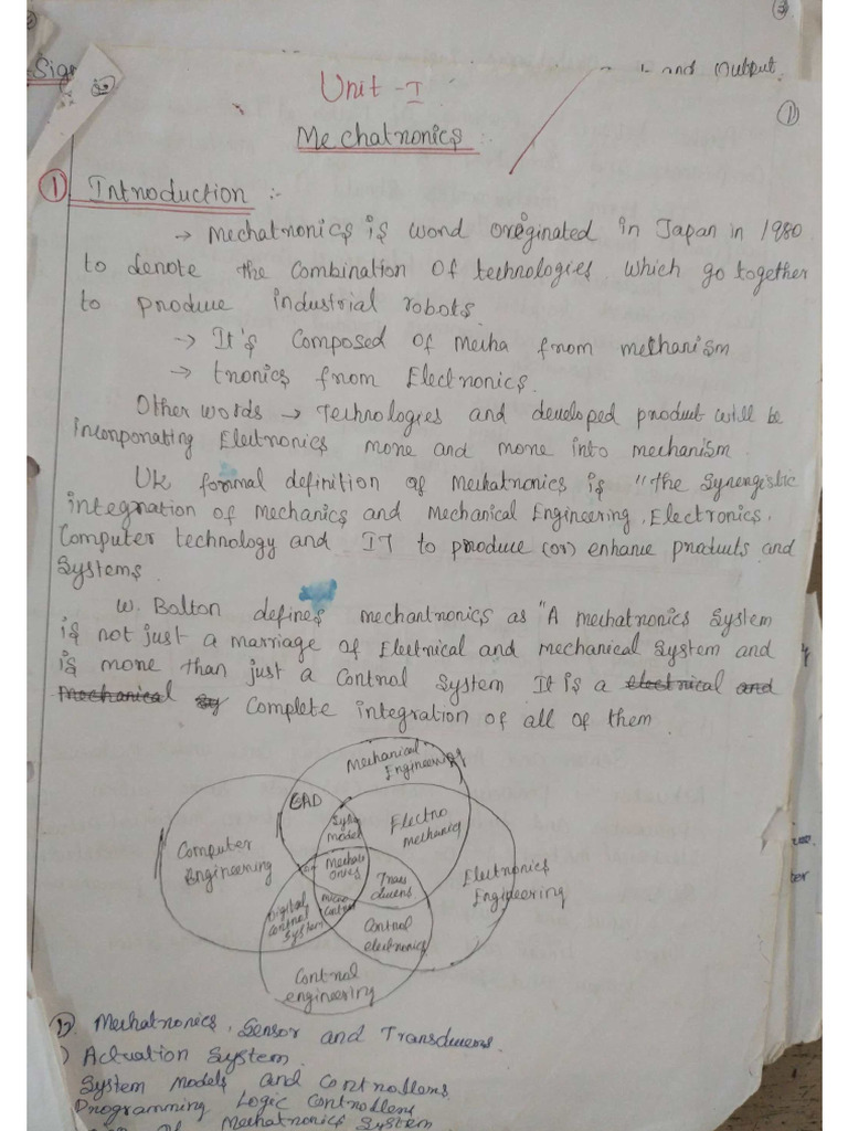 Mechatronics Unit 1 | PDF