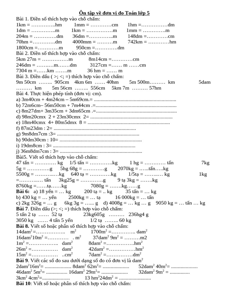 Bai Tap Chuyen Dong Va Dai Luong Do Luong | PDF