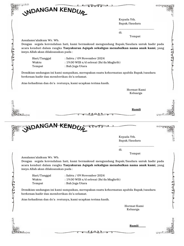 Undangan Kenduri Kak Tita | PDF