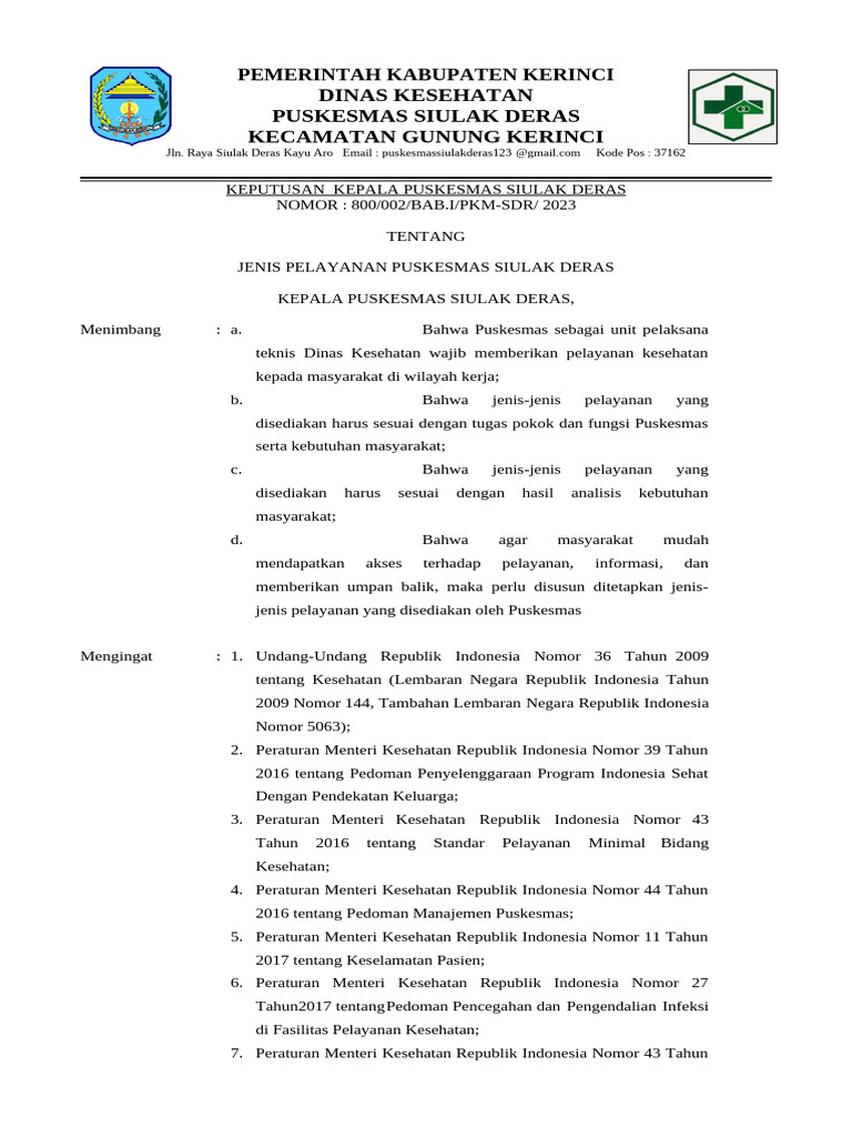 1.1.1.2 Sk Jenis Jenis Pelayanan 2023 | PDF