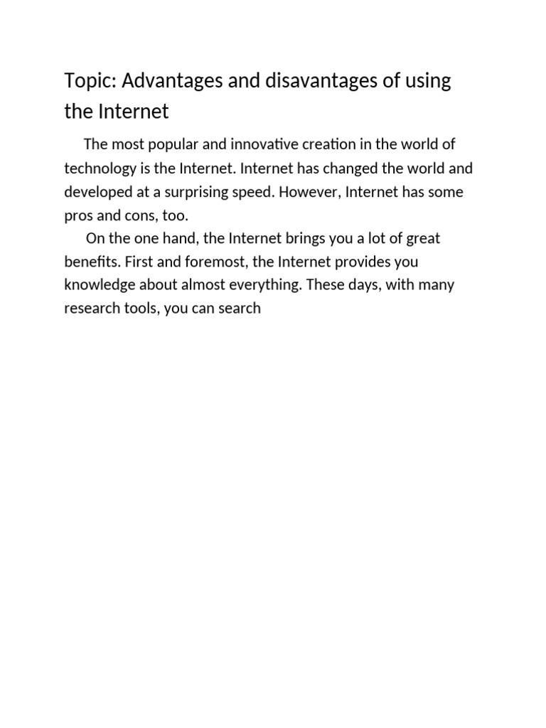 Advantages and Disavantages of Using The Internet | PDF
