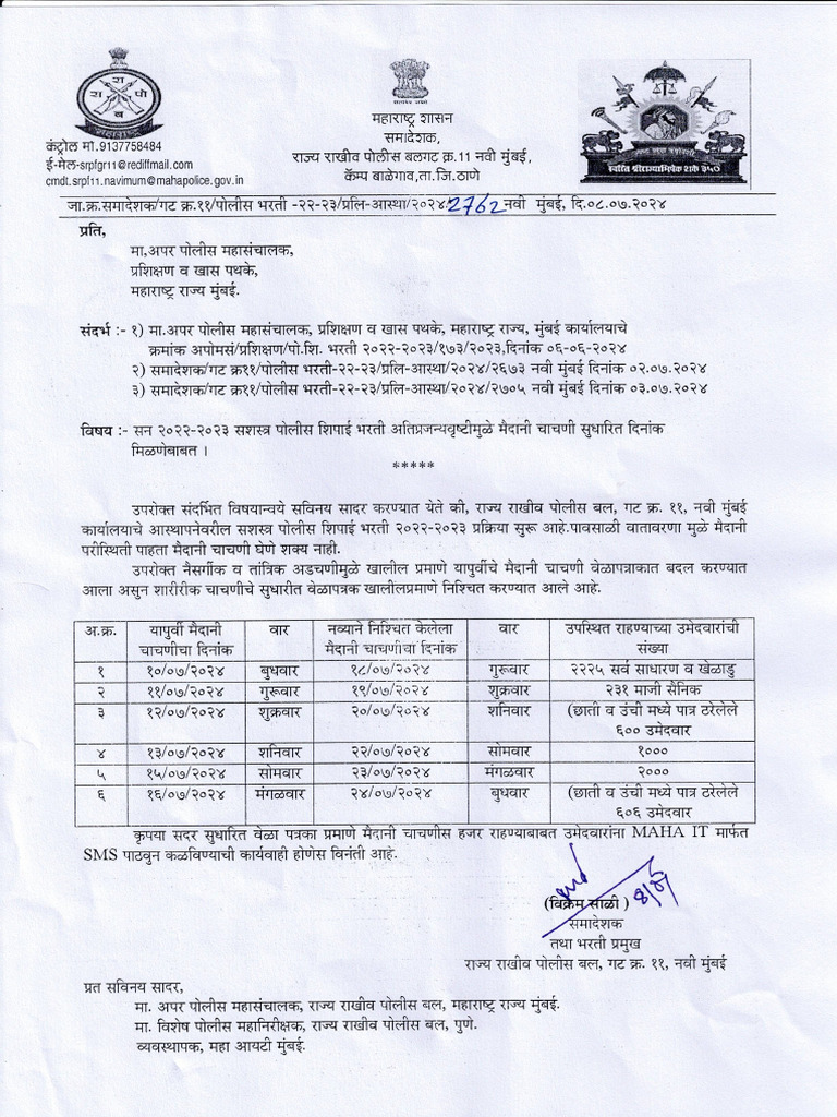 SRPF GR Xi Updated Time Table | PDF