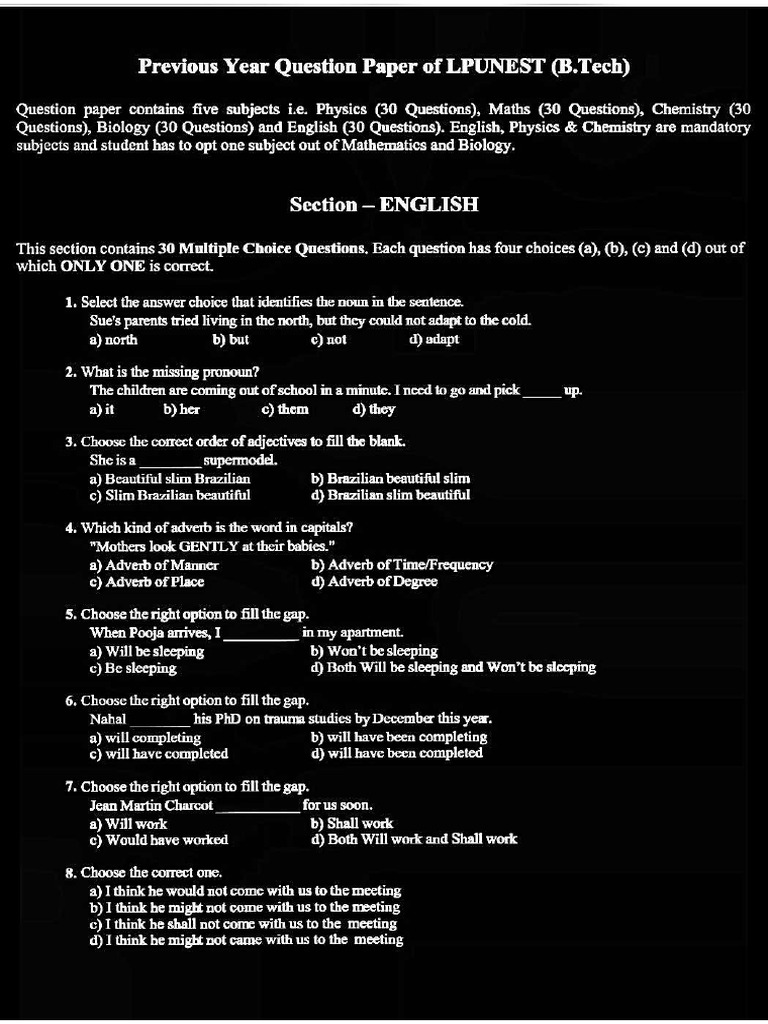 LPU Previous Yr QP | PDF