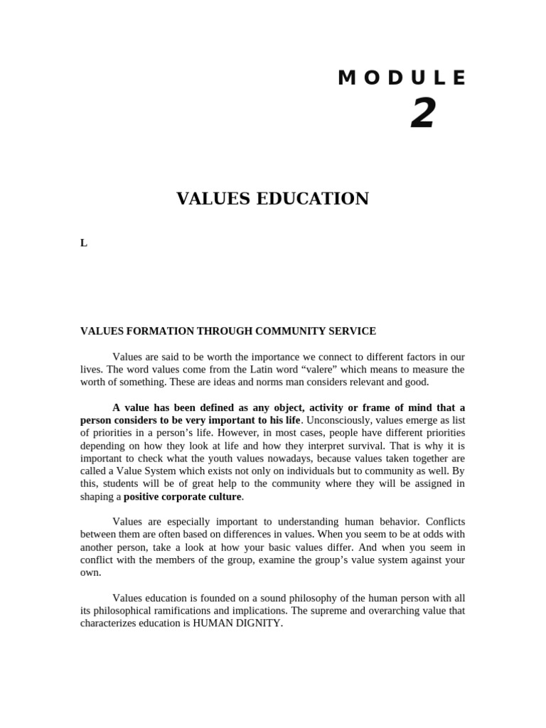 Module 2 Values Education | PDF | Self Esteem | Social Psychology
