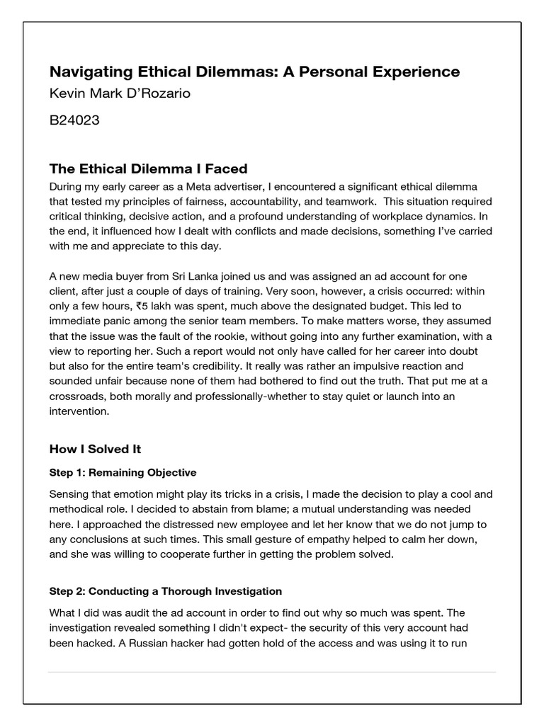 Ethical Dilemma B24023 | PDF | Critical Thinking | Integrity