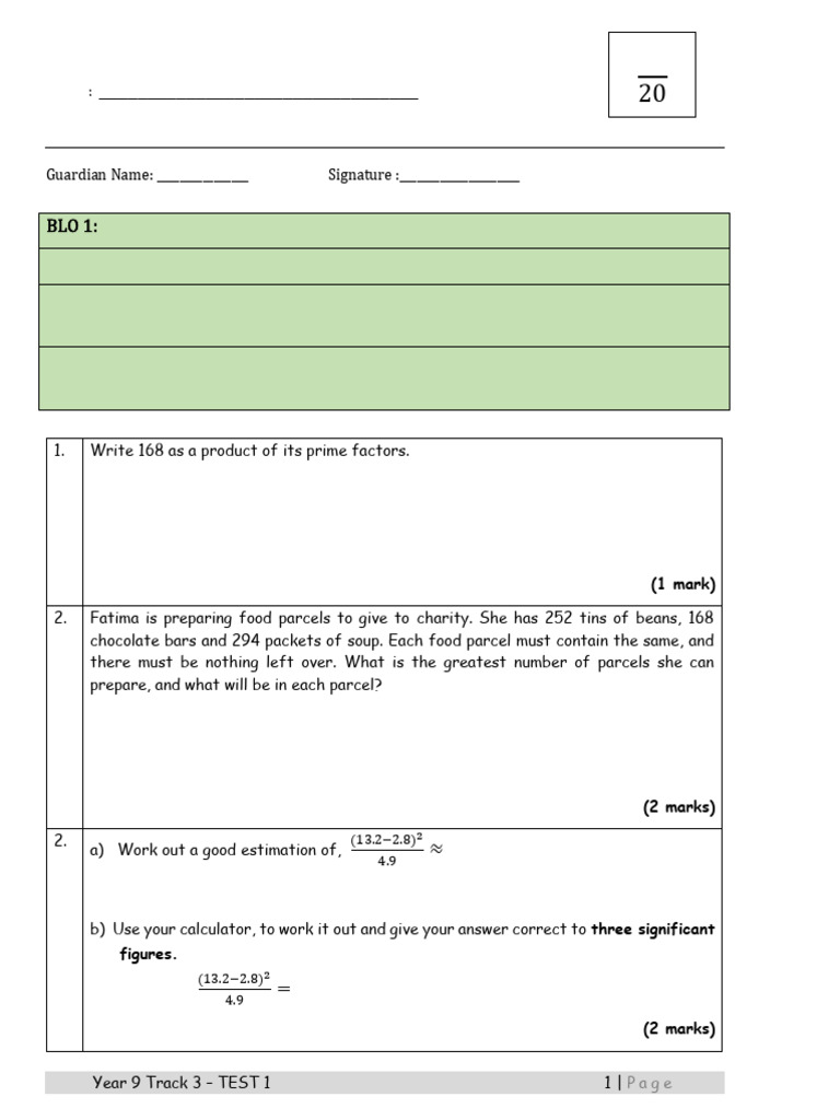 Year 9 Math Test: Prime Factors & Algebra | PDF | Numbers | Abstract ...
