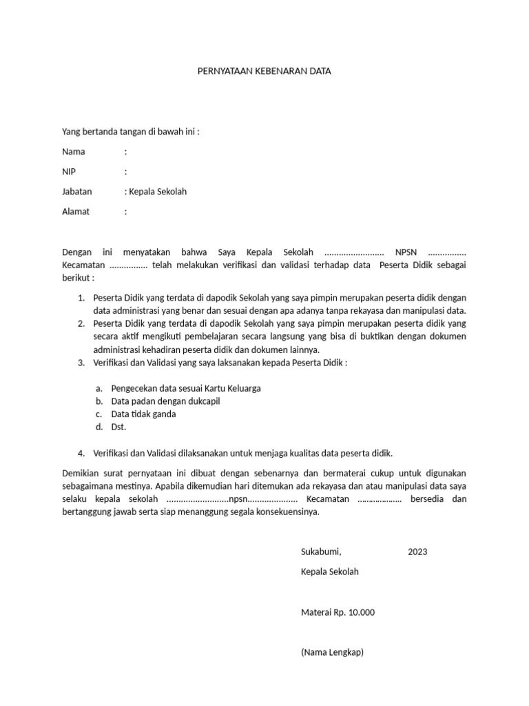 SURAT PERNYATAAN KEBENARAN DATA | PDF
