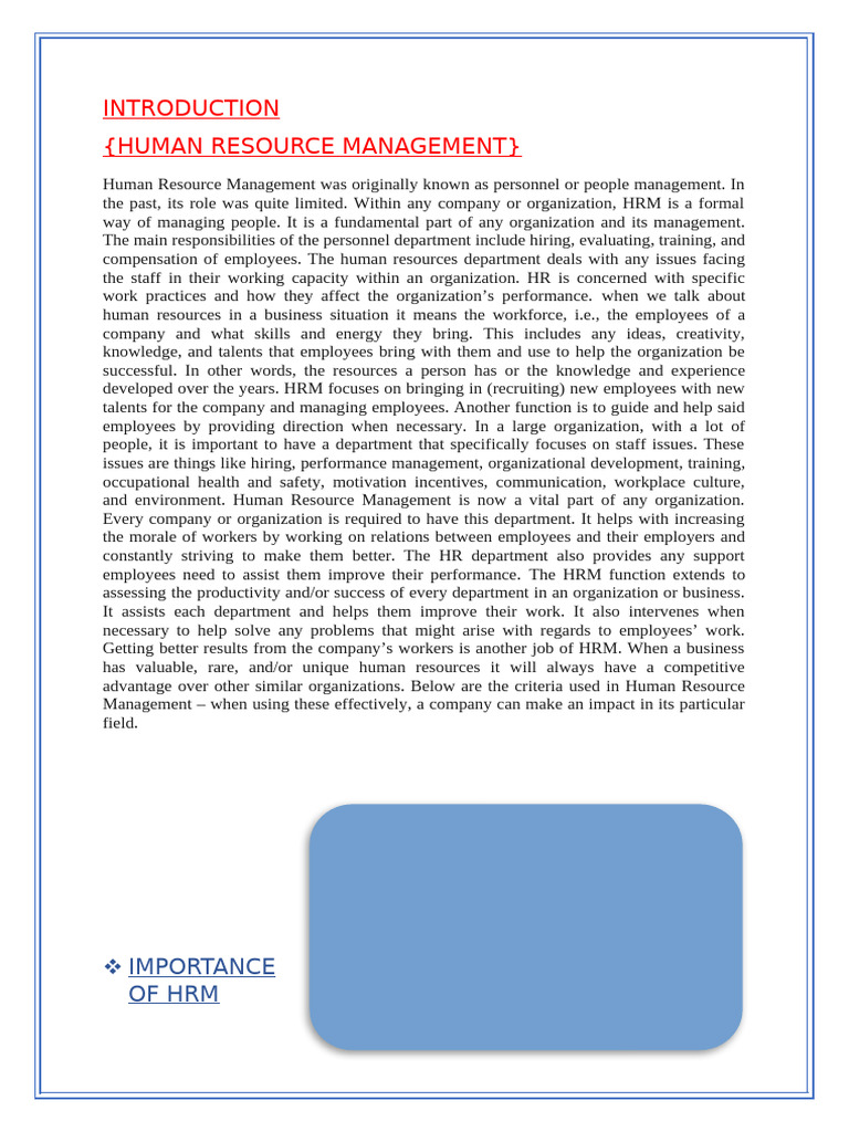Importance of Human Resource Management | PDF | Human Resource ...