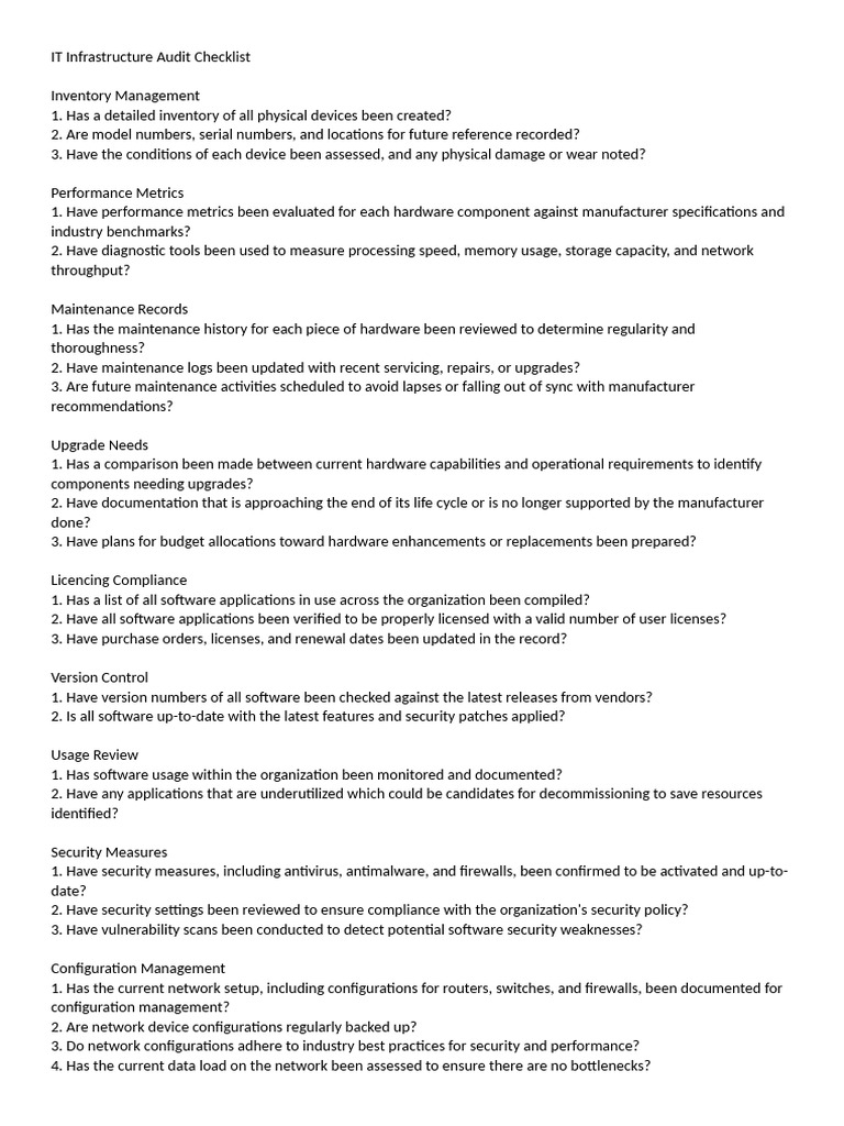 IT Infrastructure Audit Checklist Draft 1 | PDF | Security | Computer ...