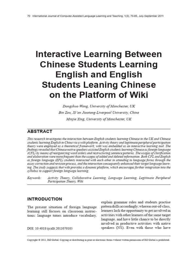 Interactive Learning Between Chinese Students Learning English and ...
