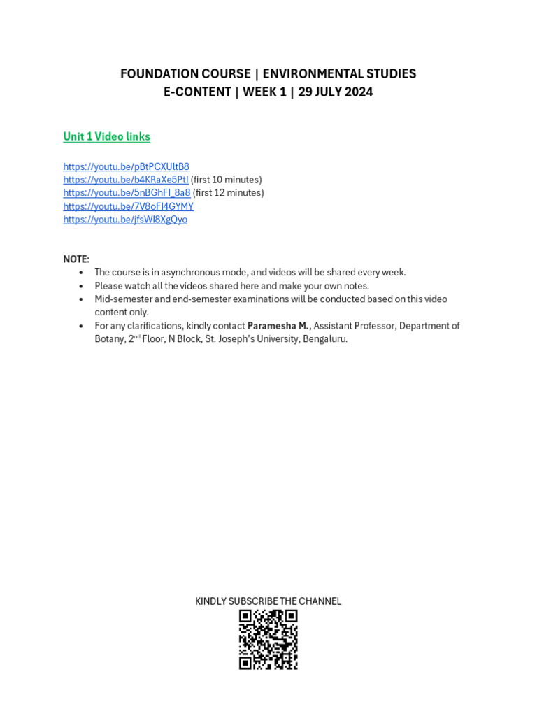Foundation Course - Environmental Studies E-Content - Week 1 - 29 July ...