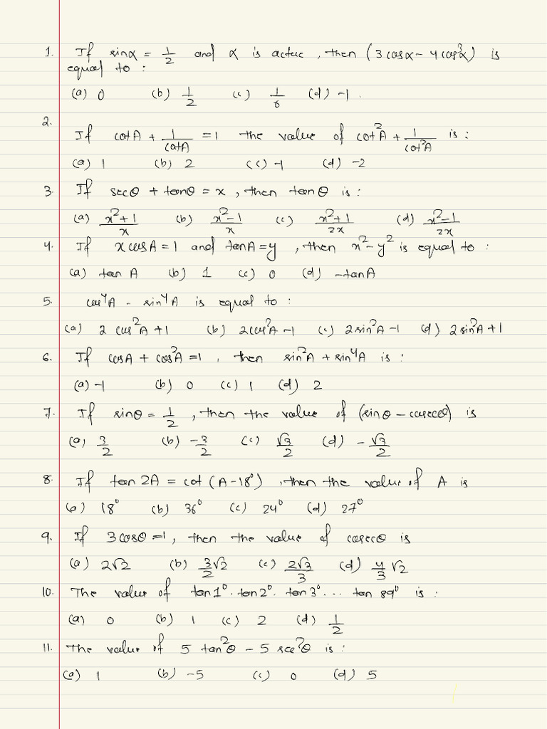 Trigonometry MCQ | PDF