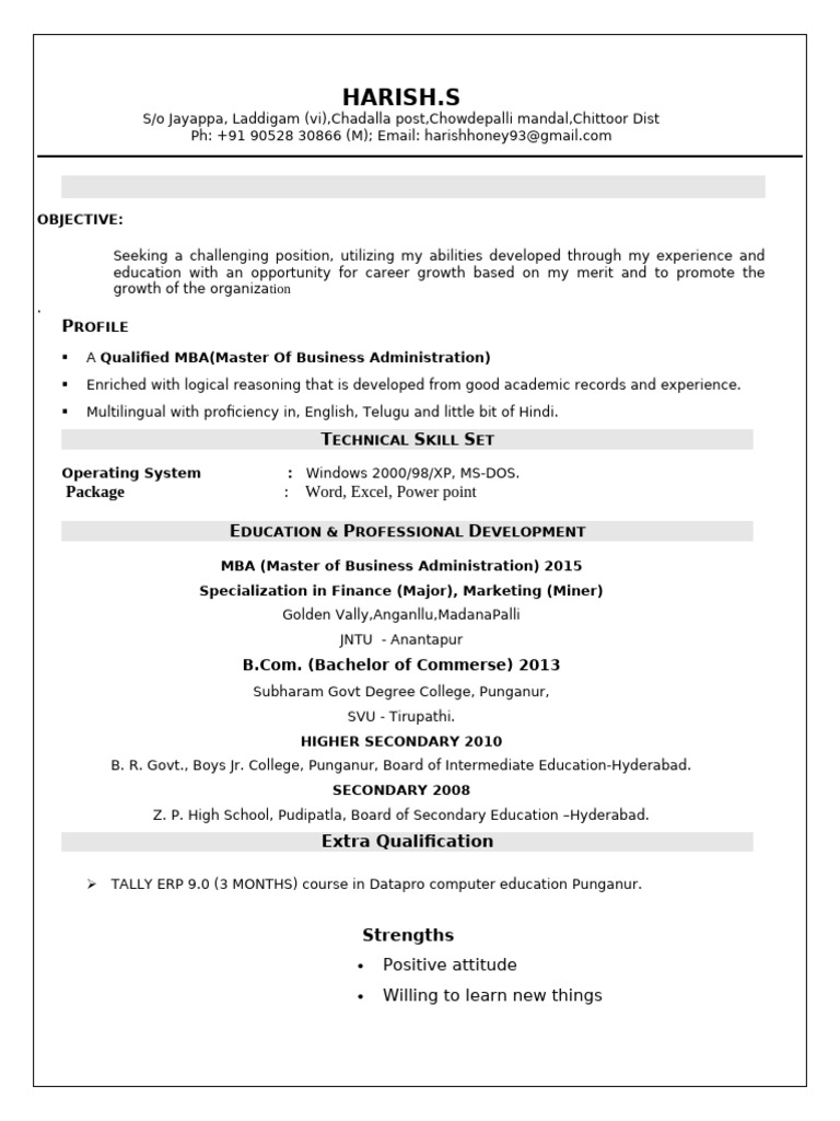 Harish s Resume | PDF | Master Of Business Administration
