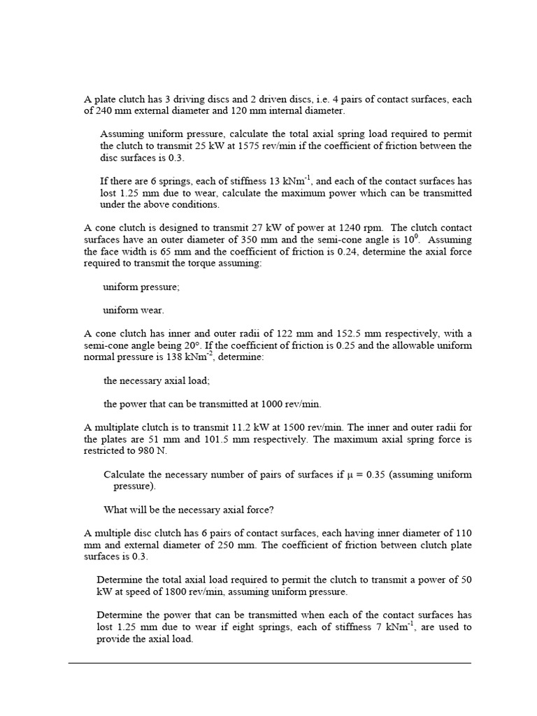 Files Clutches Tutorial Sheet | PDF | Clutch | Friction