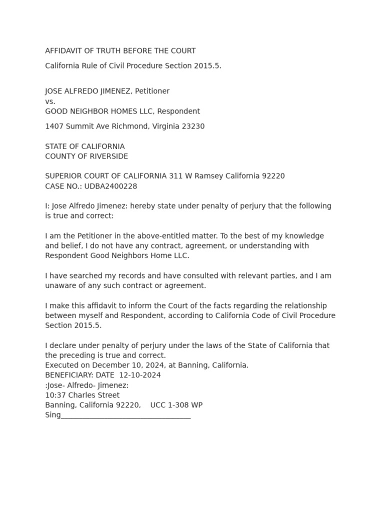 Affidavit of Truth Before the Court | PDF