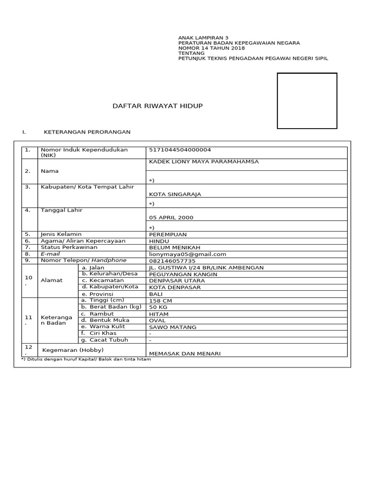 Form DRH (Daftar Riwayat Hidup) MAYA | PDF
