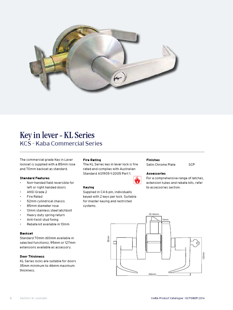 KABA KL Series Key in Lever Locksets | PDF | Physical Security