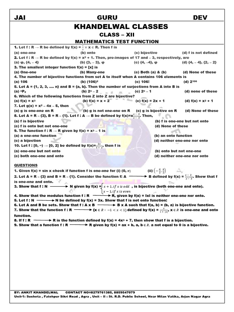 CLASS 12 FUNCTION TEST | PDF | Function (Mathematics) | Mathematical ... CLASS 12 FUNCTION TEST | PDF | Function (Mathematics) | Mathematical ...