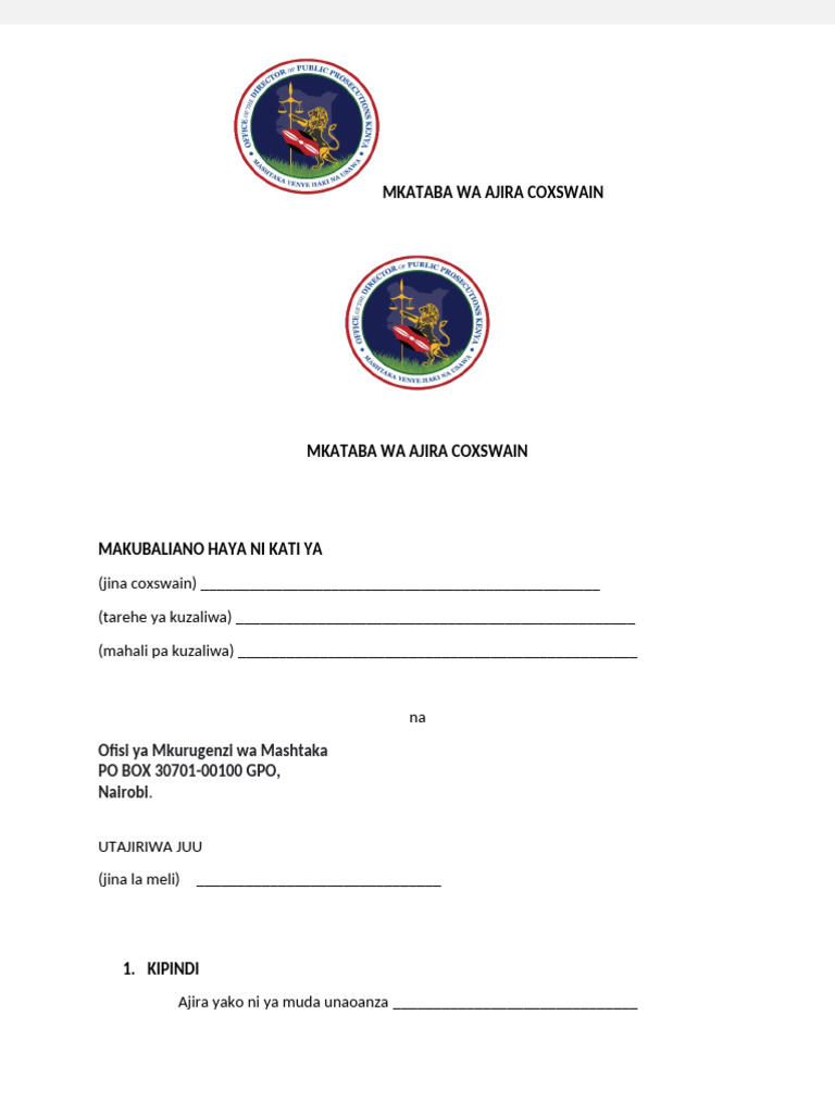 Coxswain Contract Final. Swahili | PDF