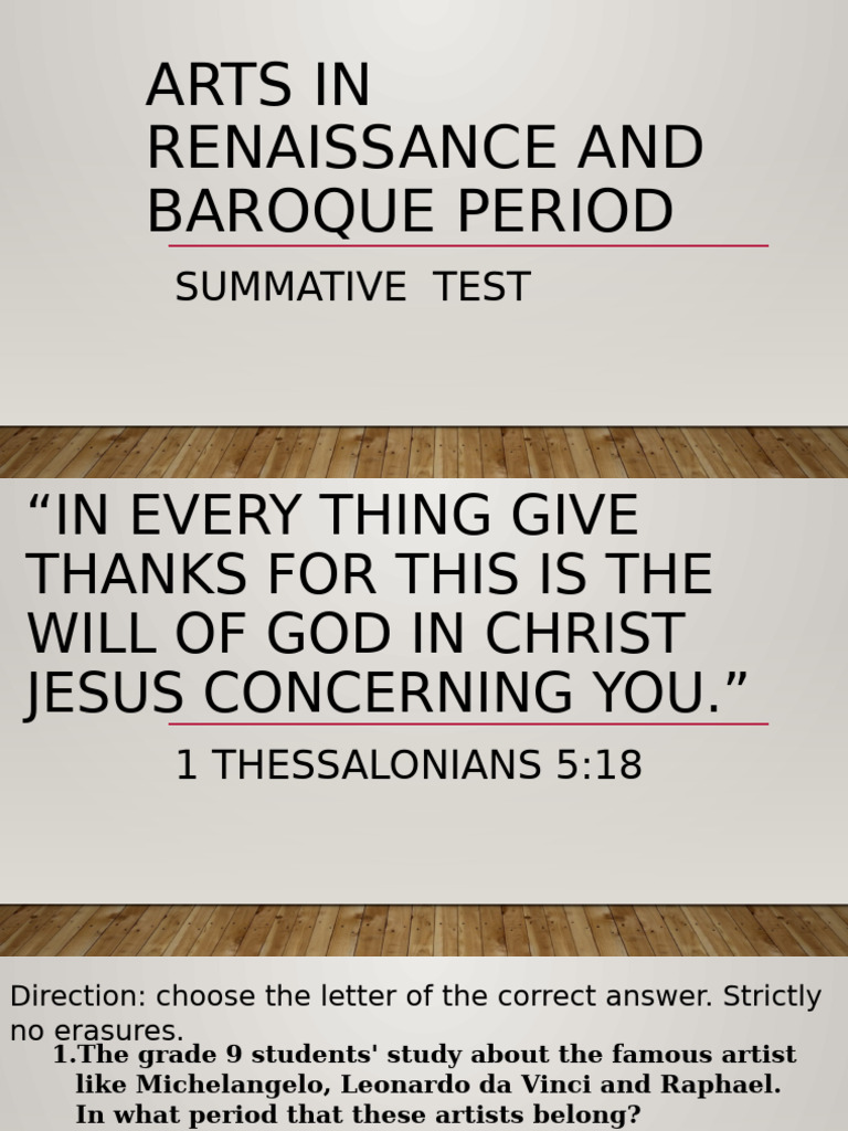 Summative Test Arts | PDF | Michelangelo | Peter Paul Rubens