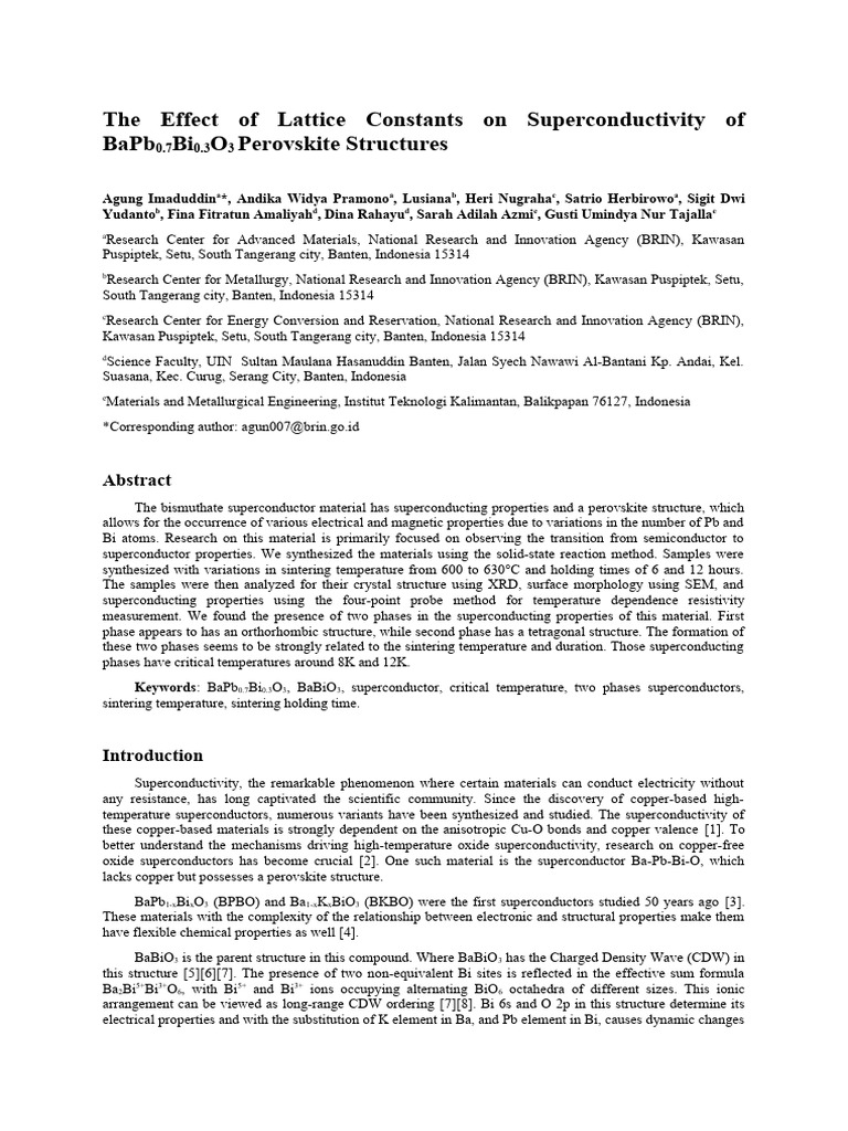 The Effect of Lattice Constants | PDF | Superconductivity | Electrical ...