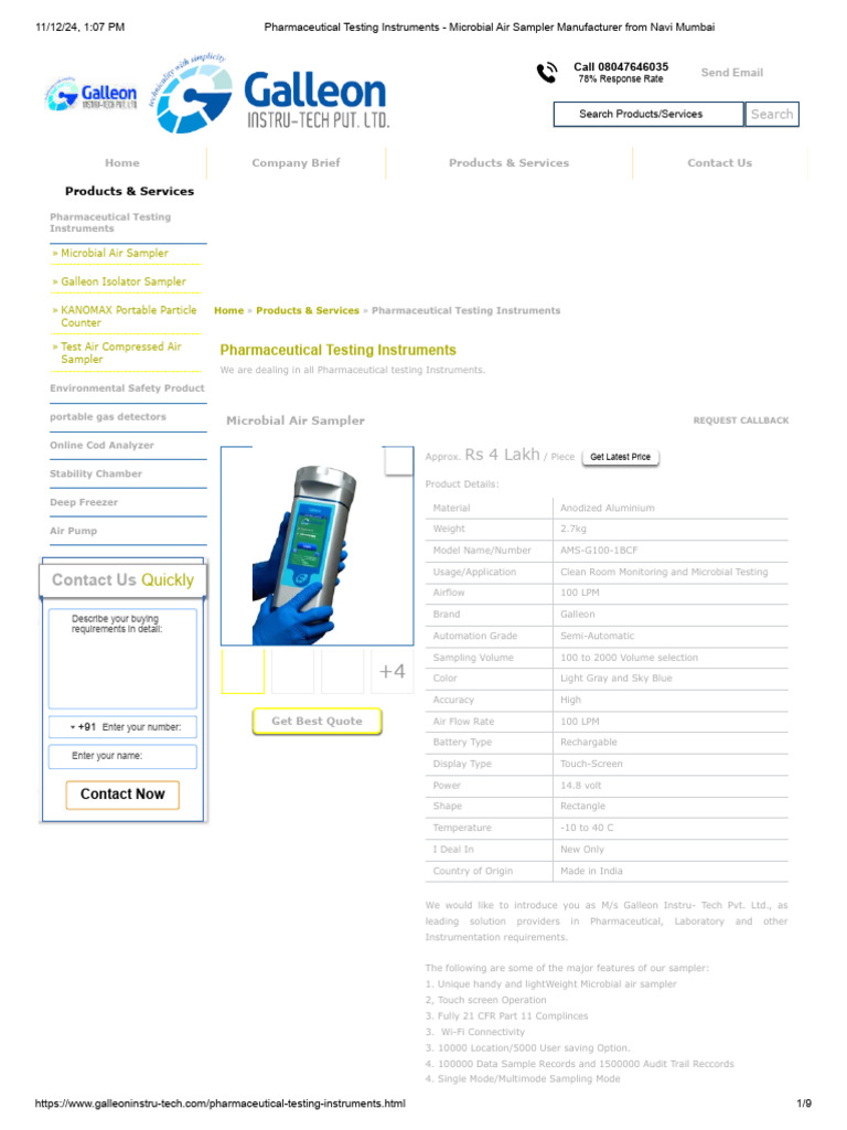 Galleon Amsg10015cf Automated Air Sampler | PDF | Sterilization ...