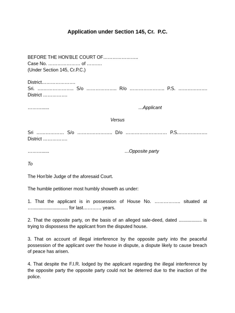 Application Under Section 145, Cr. P.C. | PDF