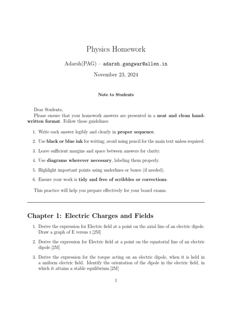 Physics Homework Ch1-Ch3 | PDF | Capacitor | Electric Field