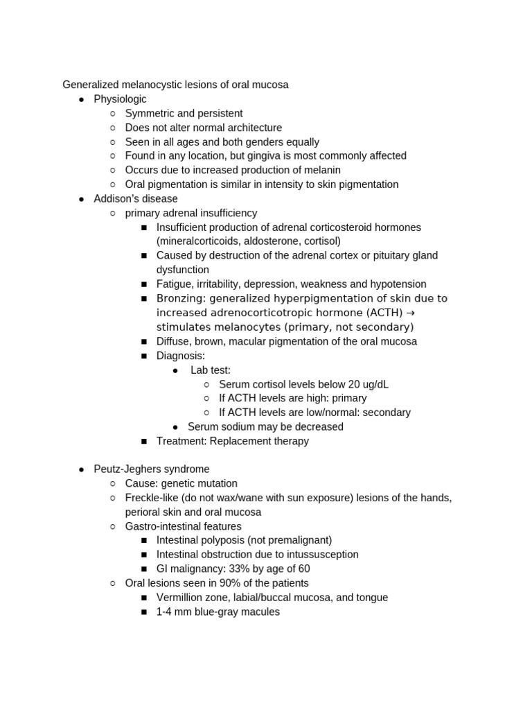 Generalized Melanocystic Lesions of Oral Mucosa | PDF | Adrenal Gland ...