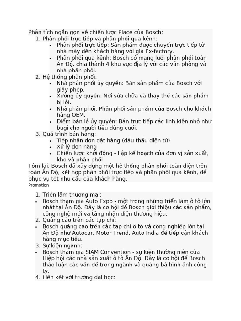 Phân Tích Ngắn Gọn Về Chiến Lược Place Của Bosch | PDF