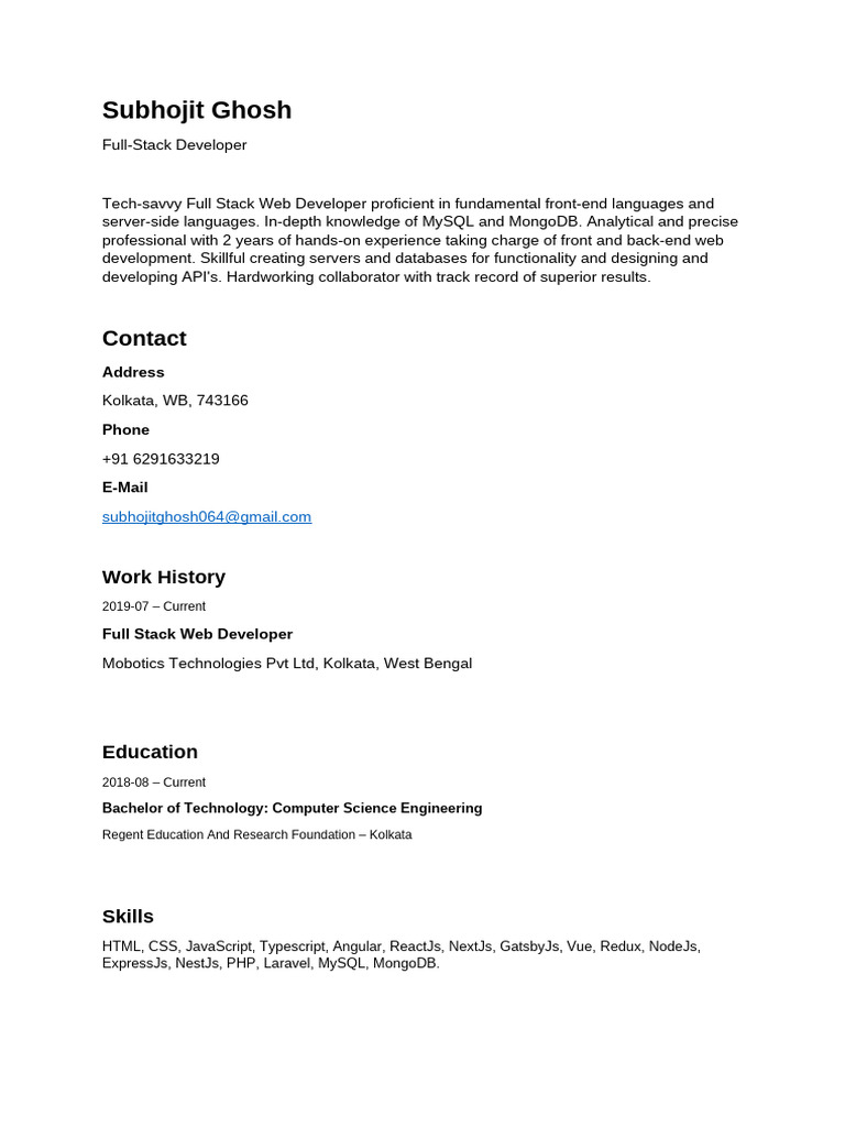 Subhojit Ghosh Resume | PDF