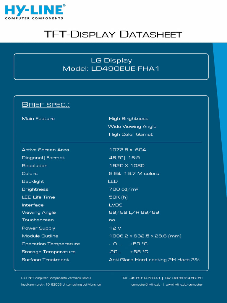 LG 49" WUXGA TFT LCD Datasheet | PDF | Backlight | Liquid Crystal Display