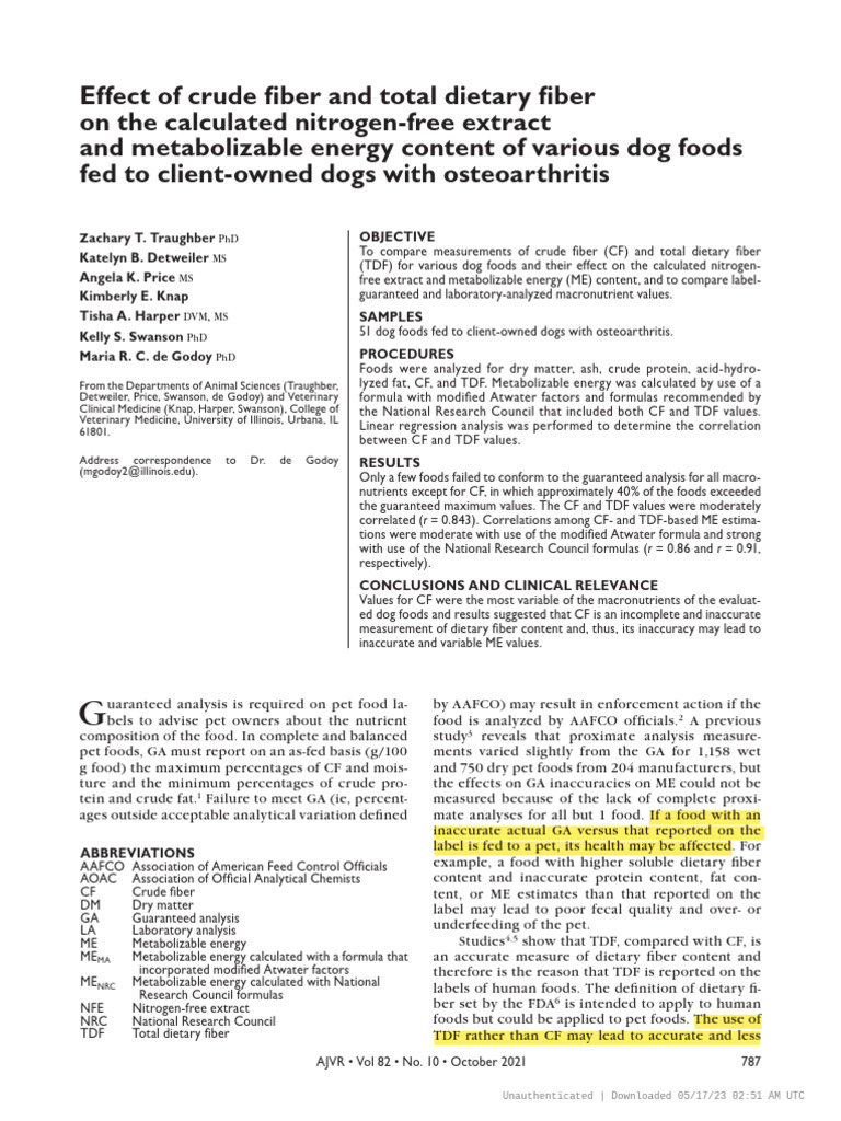Effect of Crude Fiber and Total Dietary Fiber | PDF | Dietary Fiber ...