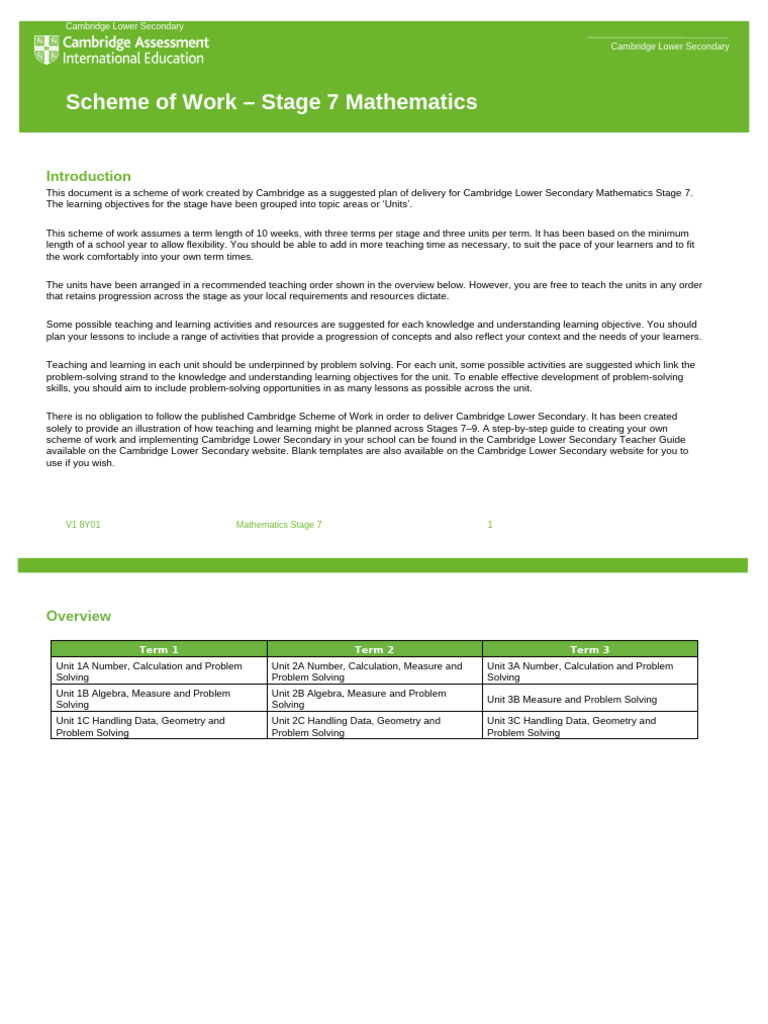 Math Stage 7 Scheme of Work | PDF | Numbers | Multiplication
