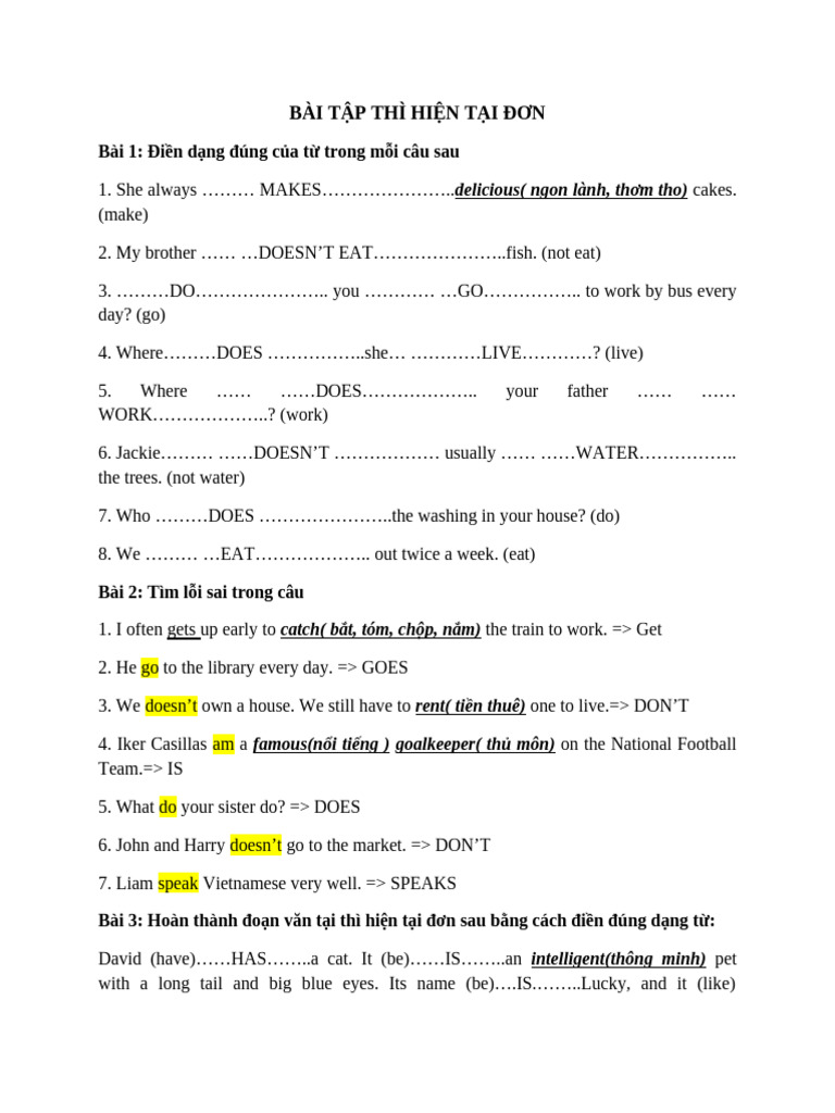 BT Thì HTĐ Và Ôn T V NG Access 1b Unit 6a | PDF | Vietnam